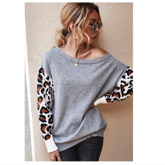 Sweaters | Leopard Sleeve Sweater Top | Poshmark
